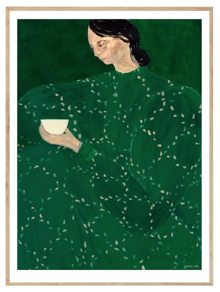 THE POSTER CLUB Autorský mini plakát Coffee Alone At Place de Clichy by Sofia Lind A5, zelená barva, papír
