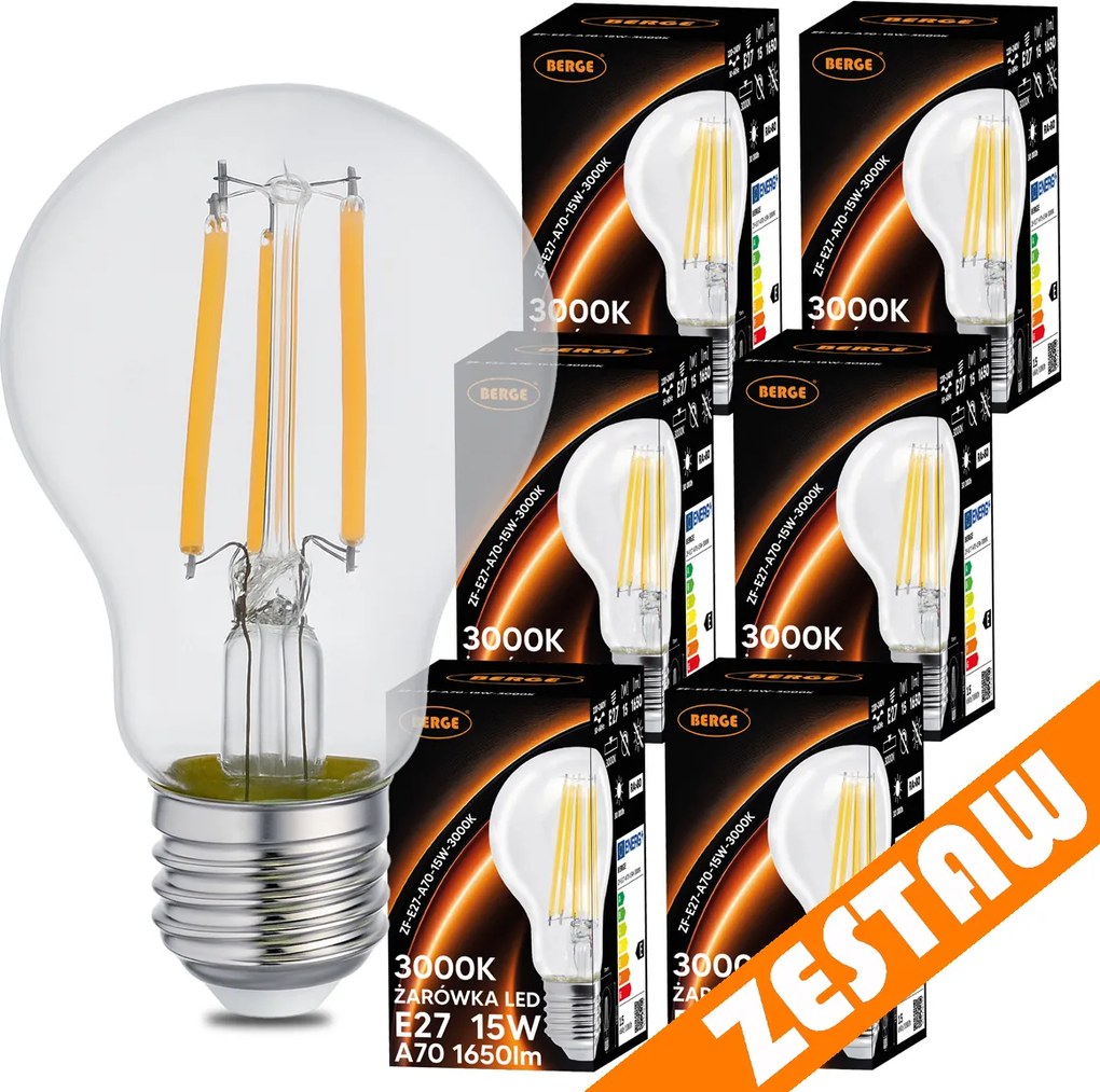 SADA 6x LED žárovka E27 15W 1650lm 3000K - teplá bílá