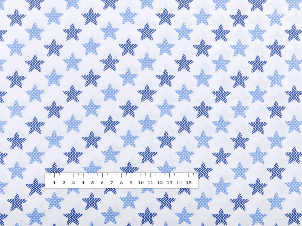 Biante Bavlněný běhoun na stůl Sandra SA-266 Modré hvězdičky na bílém 20x180 cm
