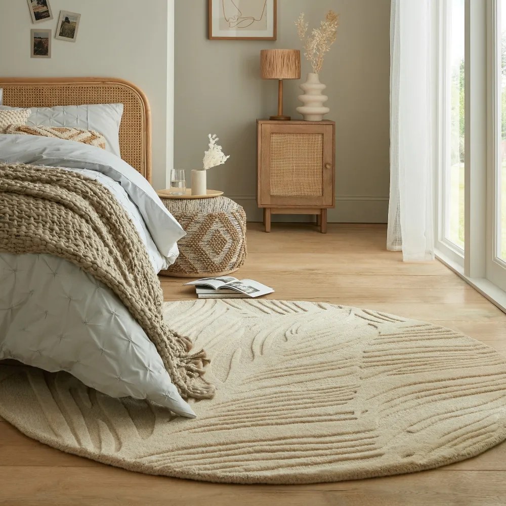 Kusový koberec Solace Lino Leaf Natural kruh, 160x160 (priemer) kruh, béžová, obývacia izba, Flair Rugs