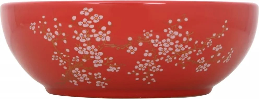 Umyvadlo na desku bílé a červené kulaté Φ 41 x 14 cm keramika 155052