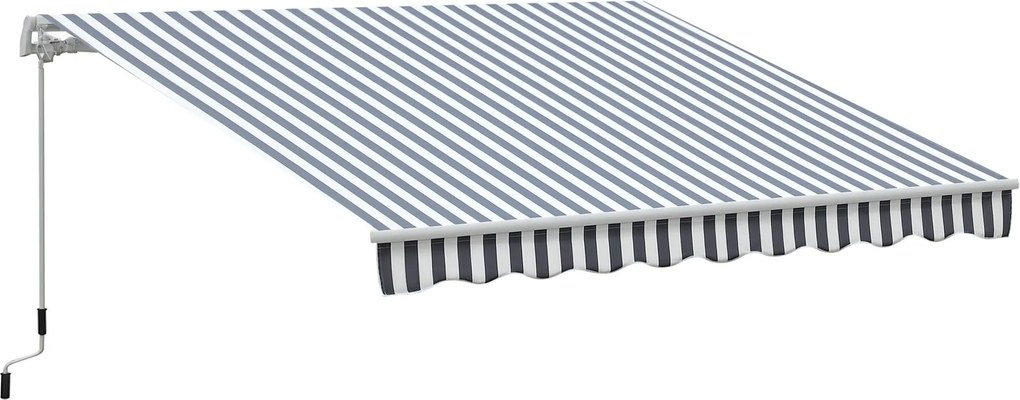 Outsunny Retrakční slunečník s ručním křivým pro balkon, hliníkový, šedobílý 2,95 x 2,45 m | Aosom
