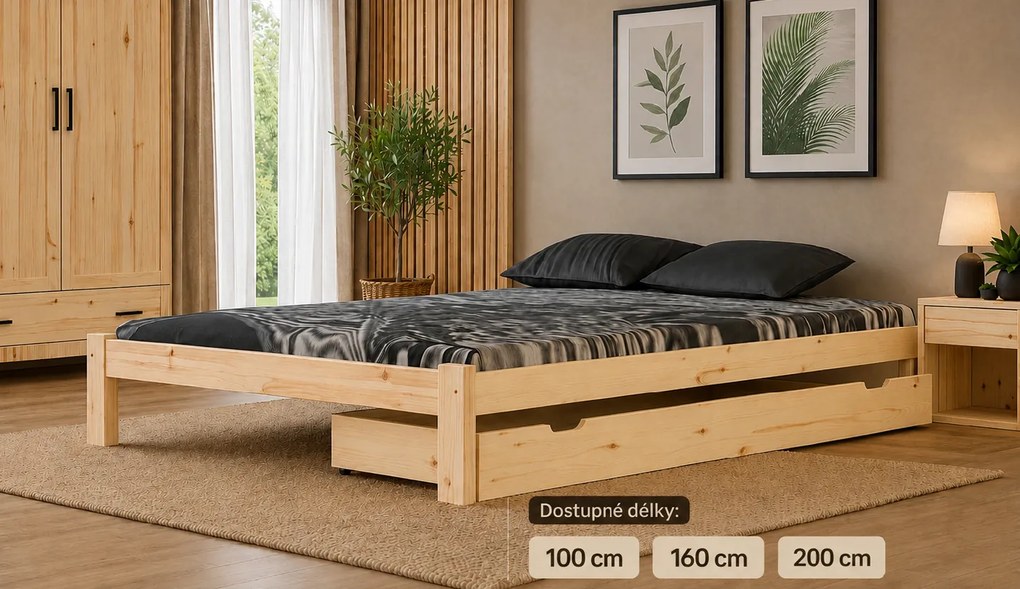 ComfortMatrace Postel z masivu borovice MONIKA+rošt ZDARMA Barva: dub, Rozměr: 90x200 cm