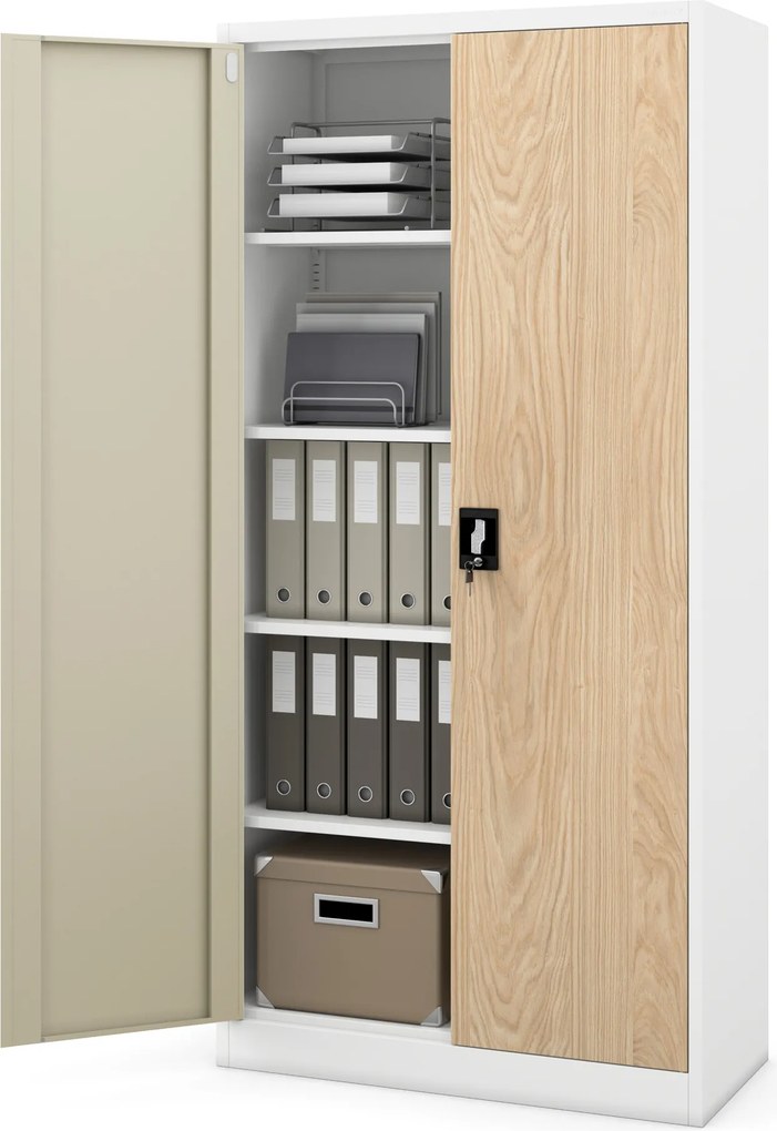 Kancelářská skříň na dokumenty se 4 policemi, bílá/dub sonoma, 900x1850x400 mm: JAN Eco Design