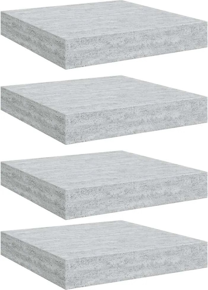 Plovoucí nástěnné police 4 ks betonově šedé 23x23,5x3,8 cm MDF 326590