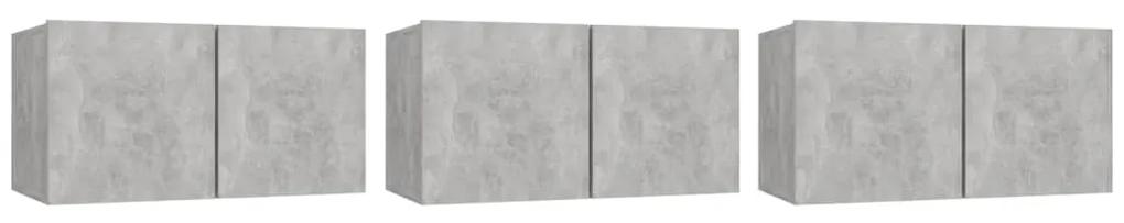 vidaXL Závěsné TV skříňky 3 ks betonově šedé 60 x 30 x 30 cm