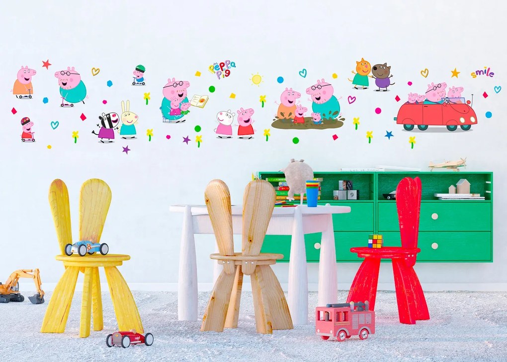 Dětská samolepka na zeď Prasátko Peppa Rodinná Jízda | 65 x 85 cm | DDK2359