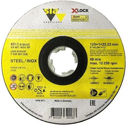 SIA Abrasives SiaAbrasives | Řezné kotouče na ocel a nerez X-LOCK – rychlé a čisté řezání Průměr: 115 mm, Šíře: 1 mm