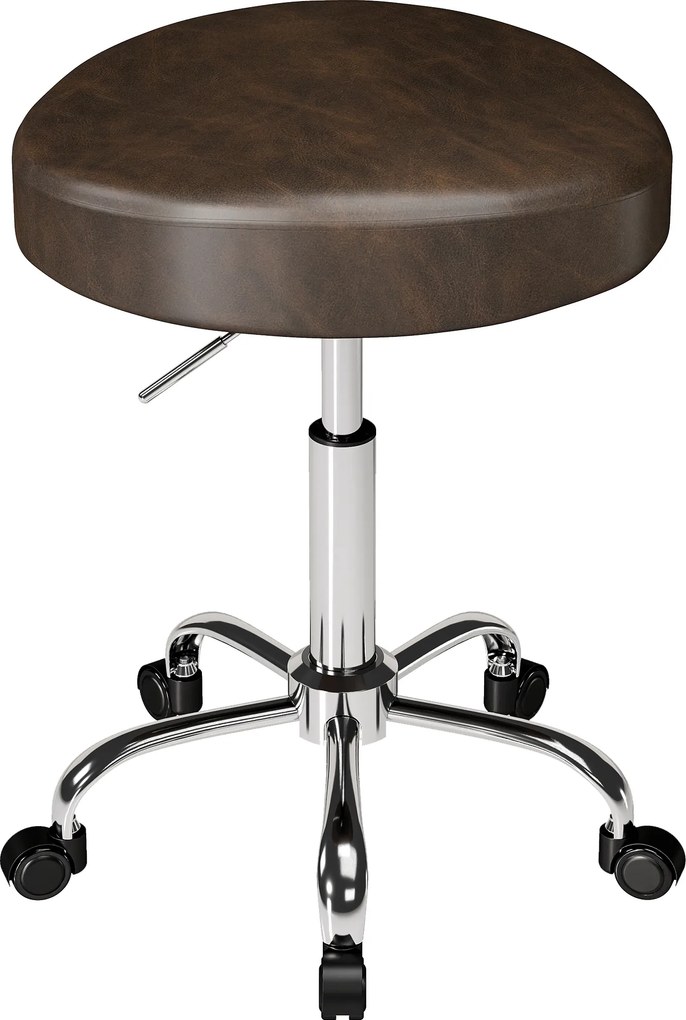 HOMCOM otočná stolička 360° s výškově nastavitelným sedadlem, umělá kůže, nosnost 120 kg, 39x34,5x52-67,5 cm, hnědá