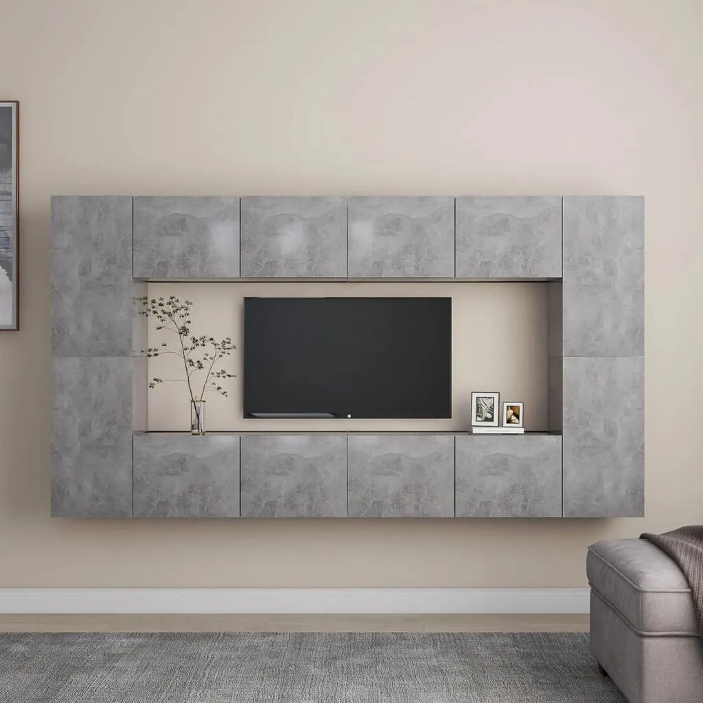 8dílný set TV skříněk betonově šedý dřevotříska 3079089