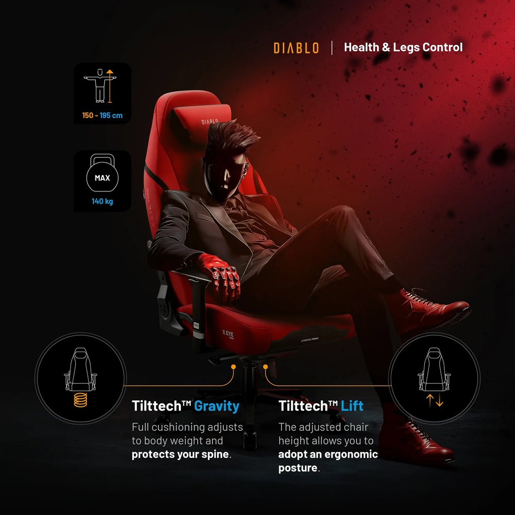 Herní křeslo Normal Size, červený-černý: Diablo X-Eye Prime Bloody Mary