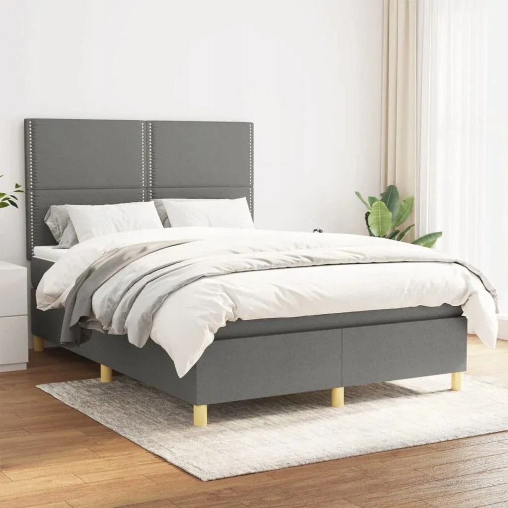 Box Spring Postel S Matrací Textil Tmavě Šedá Hladké s hřebíky 140 x 190