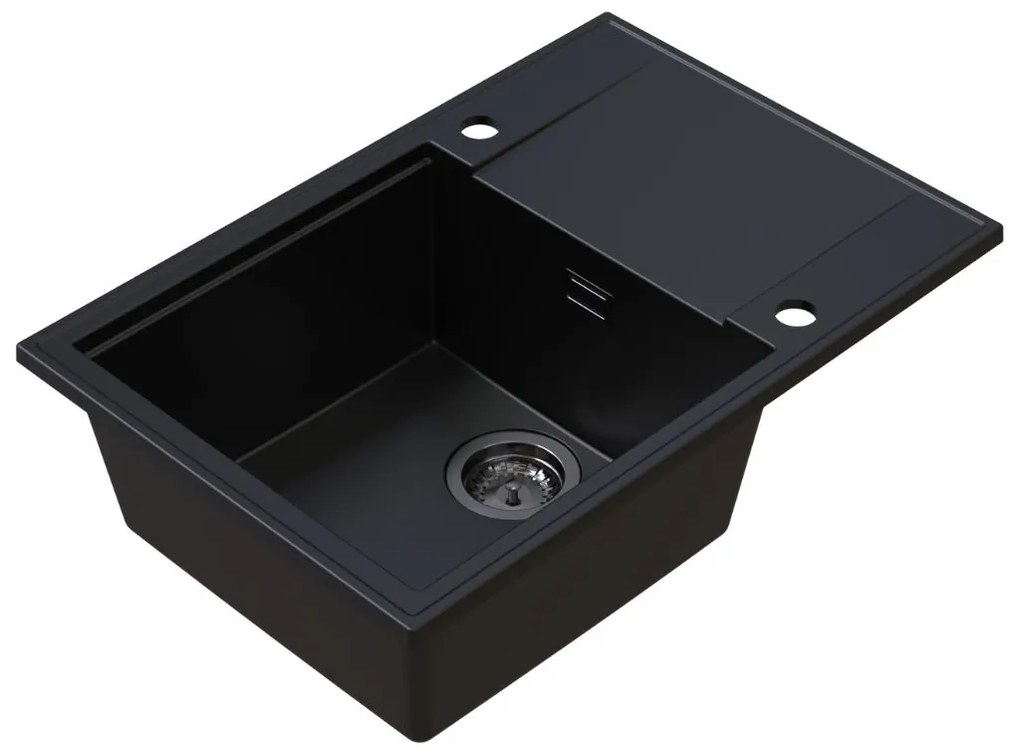 Sink Quality Sink55, kuchyňský granitový dřez 680x460x215 mm + grafitový sifon, černá, SKQ-SINK.C.1KDO.XB