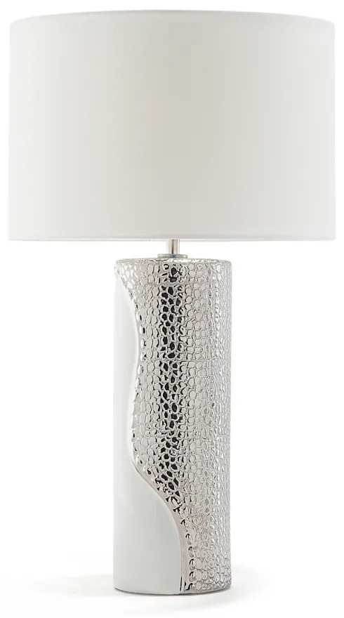Bílá a stříbrná stolní lampa na noční stolek - AIKEN