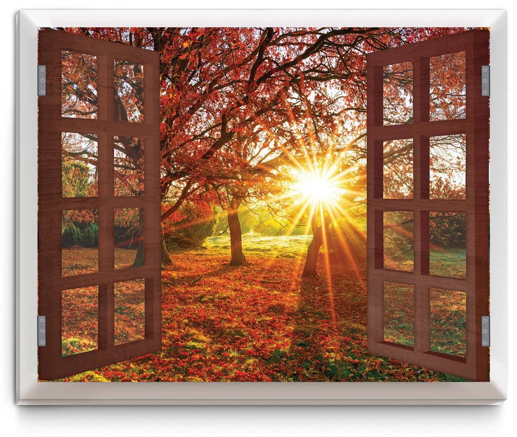3D obraz okno podzimu Velikost (šířka x výška): 130x110 cm