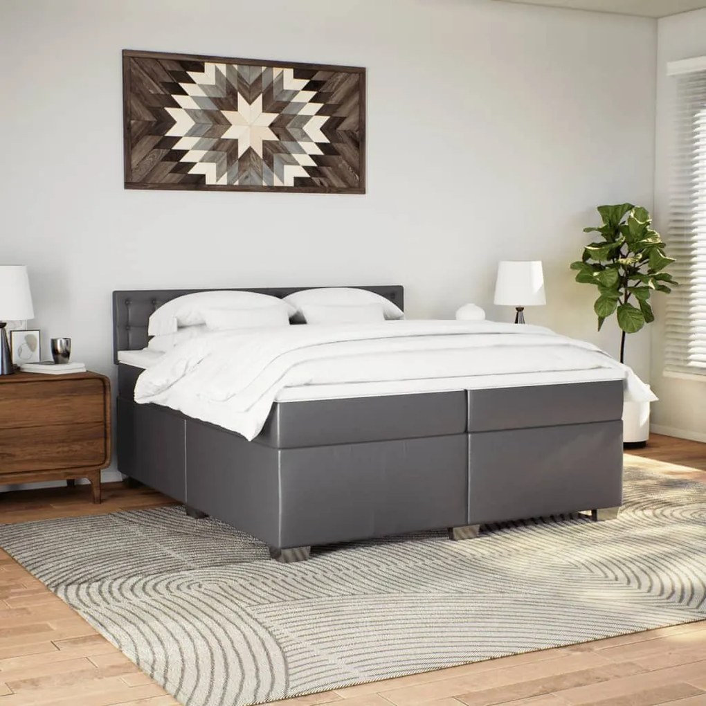 Box spring postel s matrací šedá 200x200 cm umělá kůže 3288438