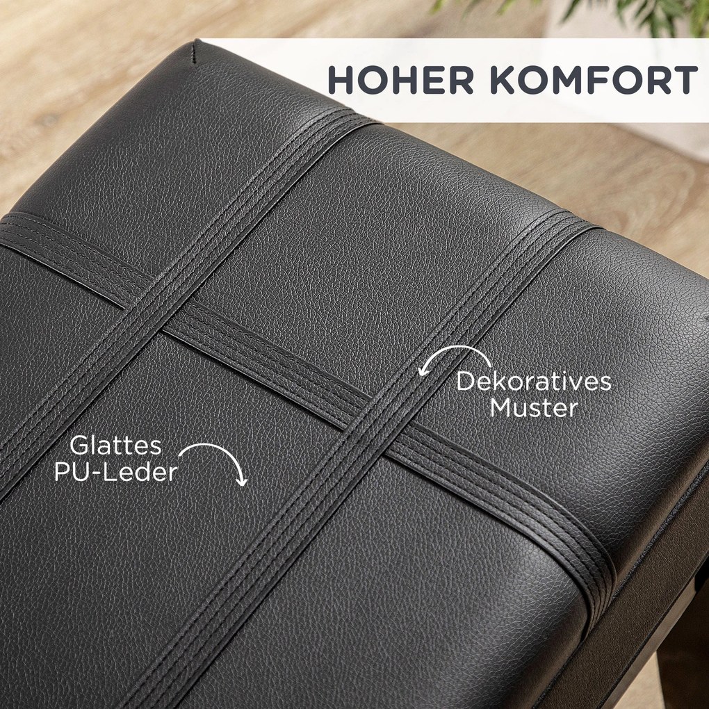 HOMCOM Klavírní Lavice S Nastavitelnou Výškou a Skrytým Úložným Prostorem, Klavírní Lavice s Koženým Polstrováním, Černá, 63 x 35 x 46-56 cm
