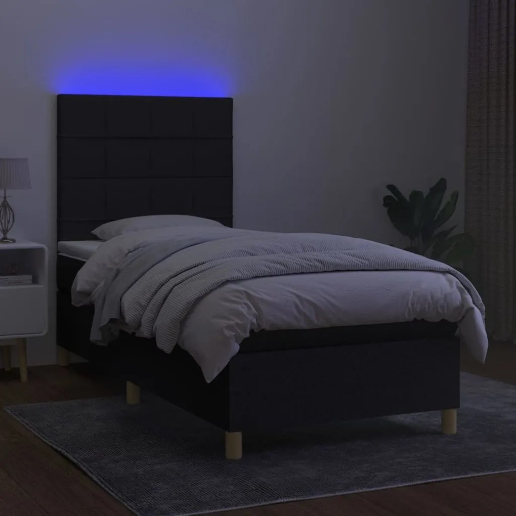 vidaXL Box spring postel s matrací a LED 90x190 cm textil [3135399] Barva: tmavě hnědá