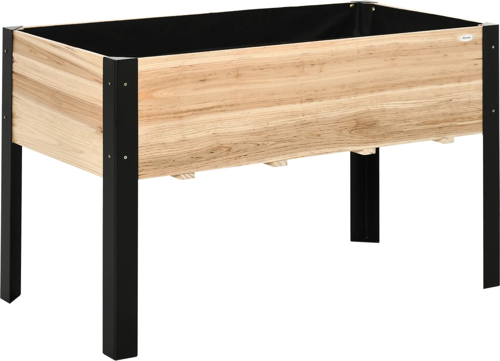 Vyvýšený záhonový truhlík Outsunny z masivního dřeva a oceli 120x60x74cm v přírodní a černé barvě pro zahradu a balkon | Aosom.de
