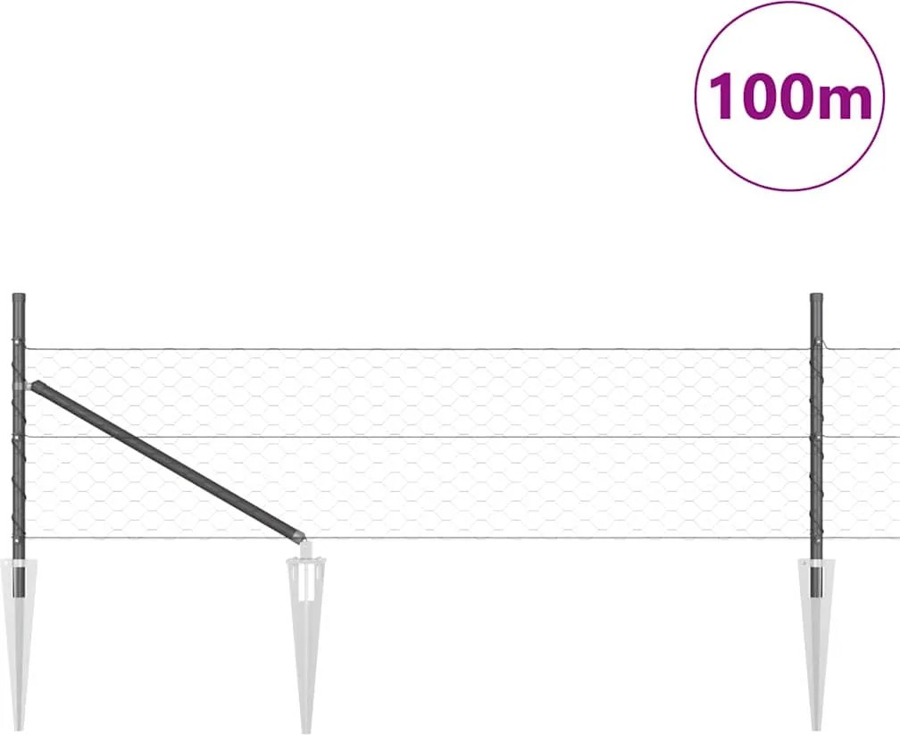 Hexagonální plot s podpěrou 100 x 0,5 m Ocel potažená PVC Šedá 3353298