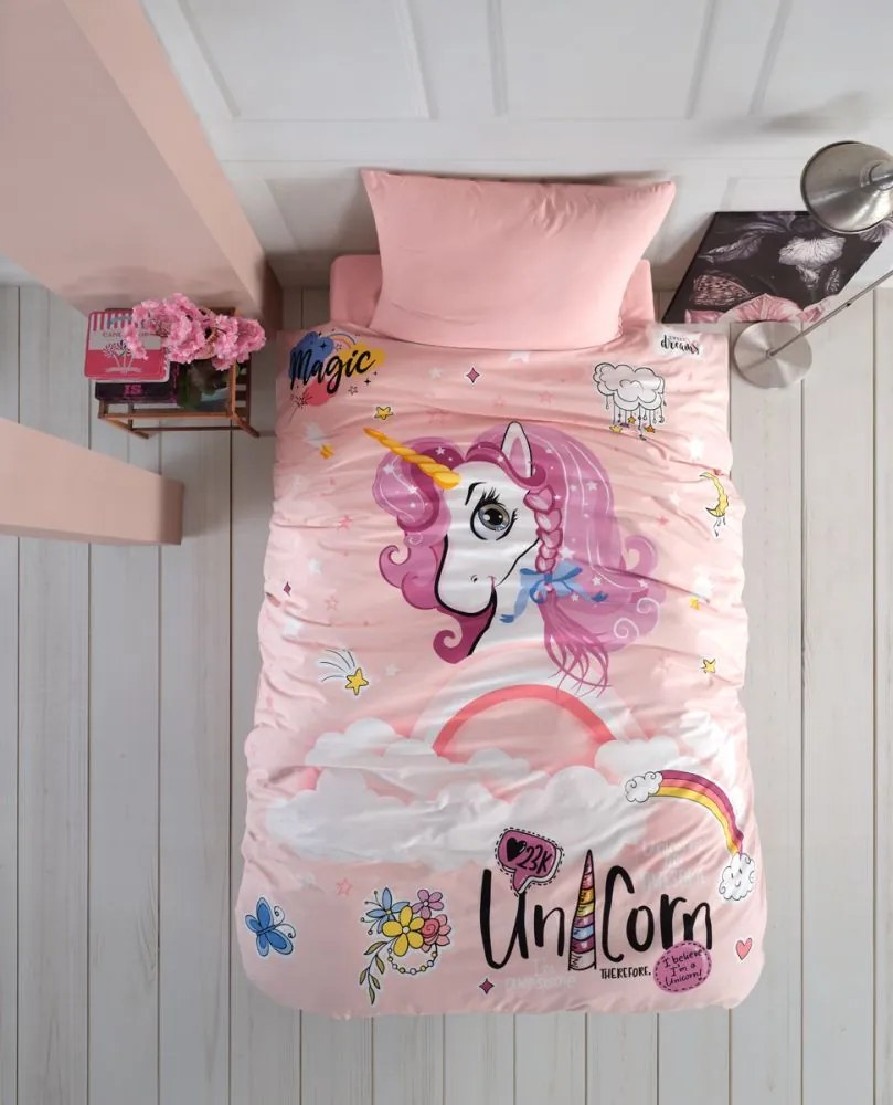 Kvalitex Ložní povlečení pro mladé 140x200, 70x90cm Unicorn růžové