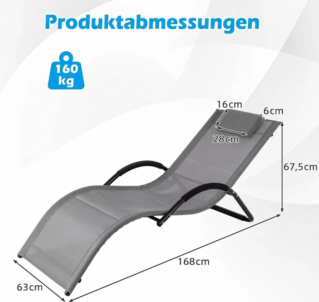 Costway Lehátko, ergonomické zahradní lehátko s odnímatelným polštářem, lehátko