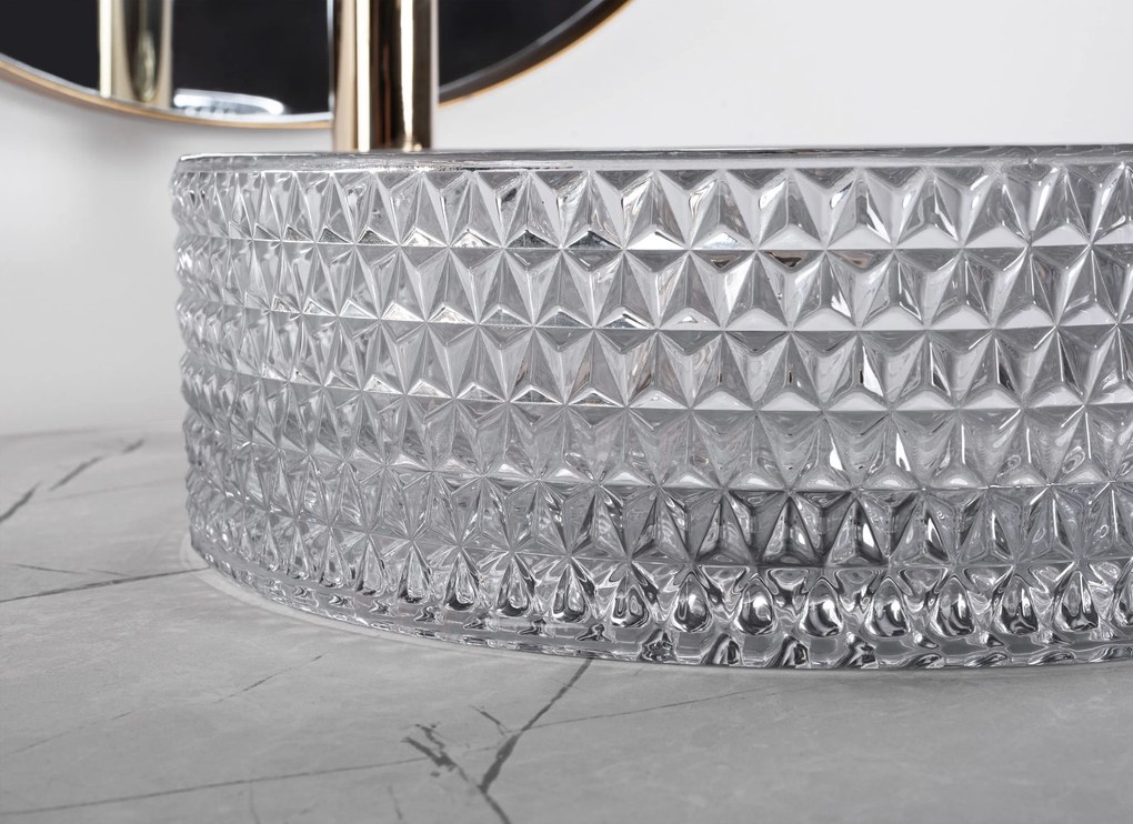 Rea Cristal, skleněné umyvadlo na desku 355 x 355 x 115 mm, kouřové sklo, REA-U9615