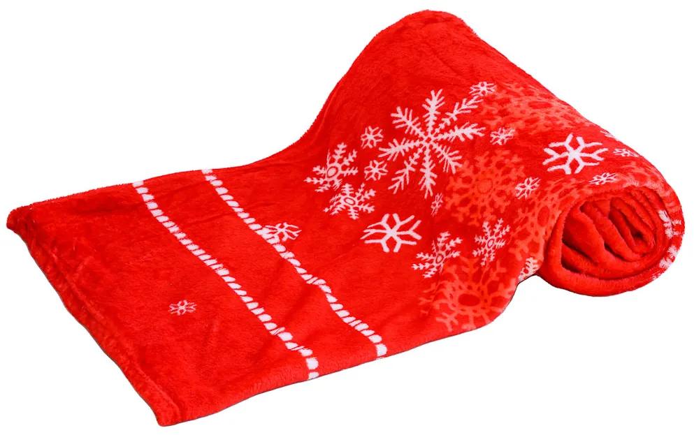 Červená vánoční mikroplyšová deka VLOČKA, 150x200 cm