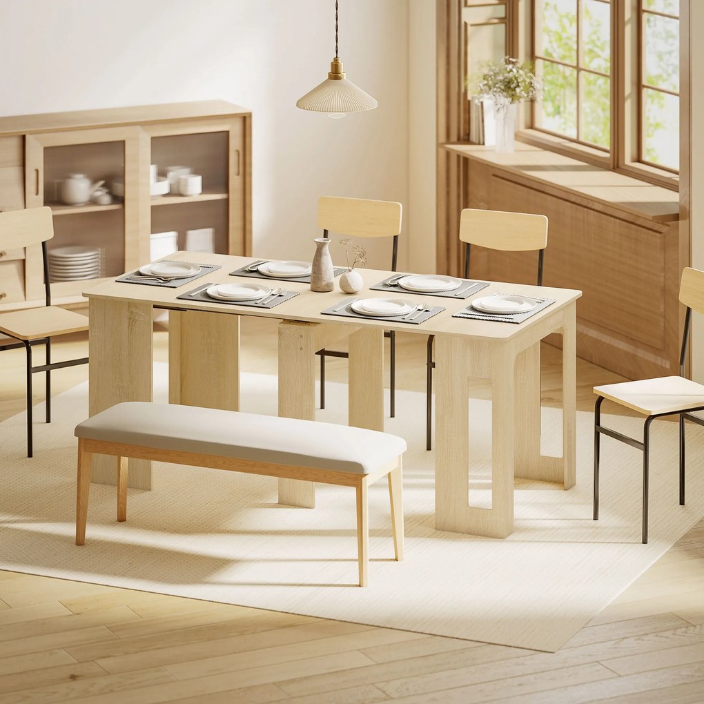 HOMCOM Jídelní stůl, skládací stůl, rozkládací kuchyňský stůl, jídelní stůl, dřevotřískové desky, 60-180 x 85 x 75 cm, přírodní