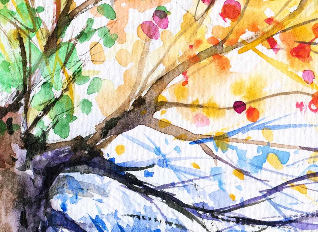 Malvis ® Obraz malovaný strom ročních období Velikost (šířka x výška): pětidílné schody - 200x100 cm