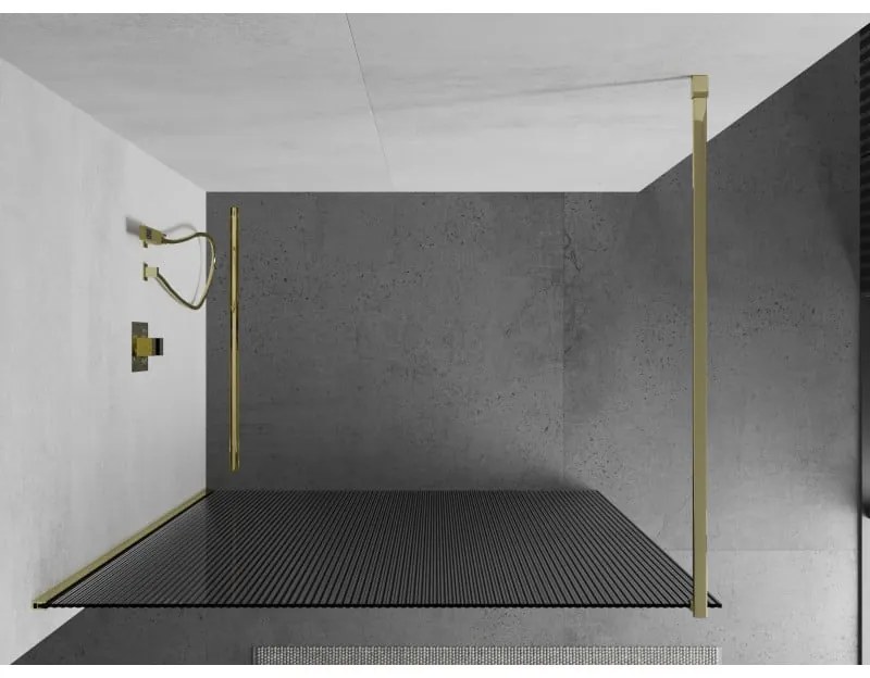 Mexen Kioto, sprchová zástěna 110 x 200 cm, 8mm sklo s žebrovým vzorem, zlatý profil, 800-110-101-50-09