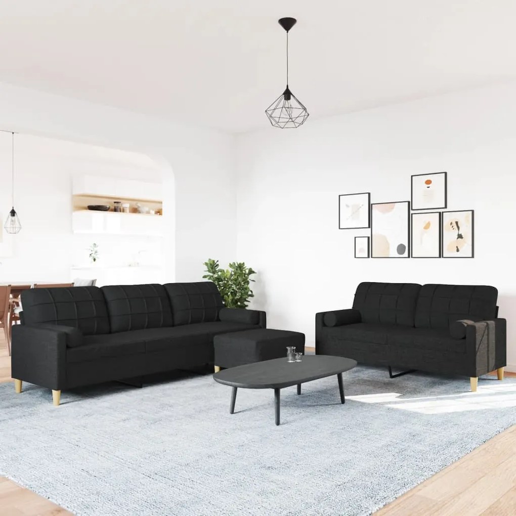 3dílná sedací souprava s podnožkou a polštáři krémová textil 3278347