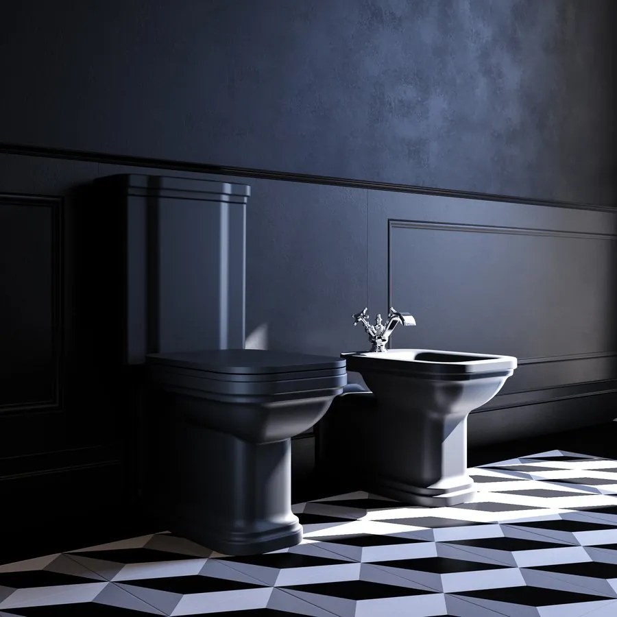 Kerasan Kerasan, WALDORF WC kombi mísa 40x68cm, spodní/zadní odpad, černá mat, 411731