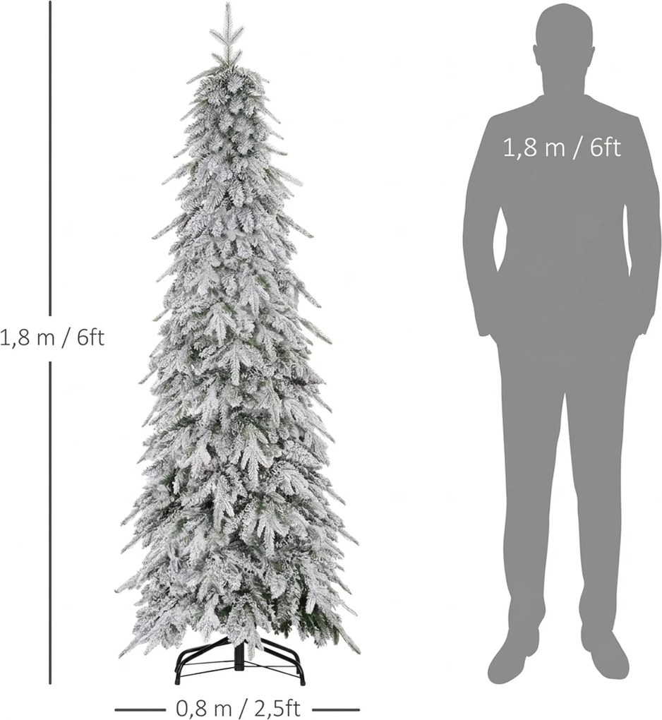 HOMCOM Umělý vánoční stromeček 180 cm, stromek jako živý s 600 hustými větvemi, umělý sníh, automatické otevírání