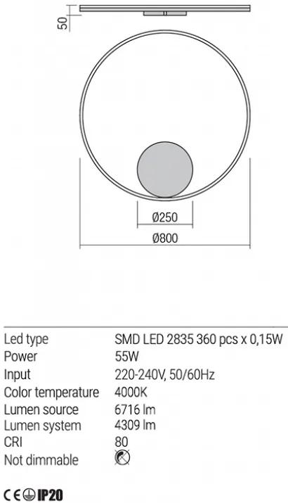 Redo Nástěnné/stropní LED svítidlo ORBIT ø 80 cm, 4000K Barva: Černá, Stmívání, řízení: DALI