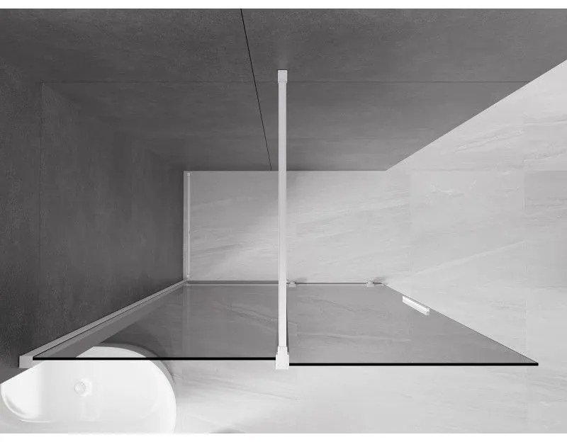 Mexen Velar, sprchová zástěna s posuvnými dveřmi Walk-in 130 x 200 cm, 8mm šedé sklo, bílá matná, 871-130-000-43-20