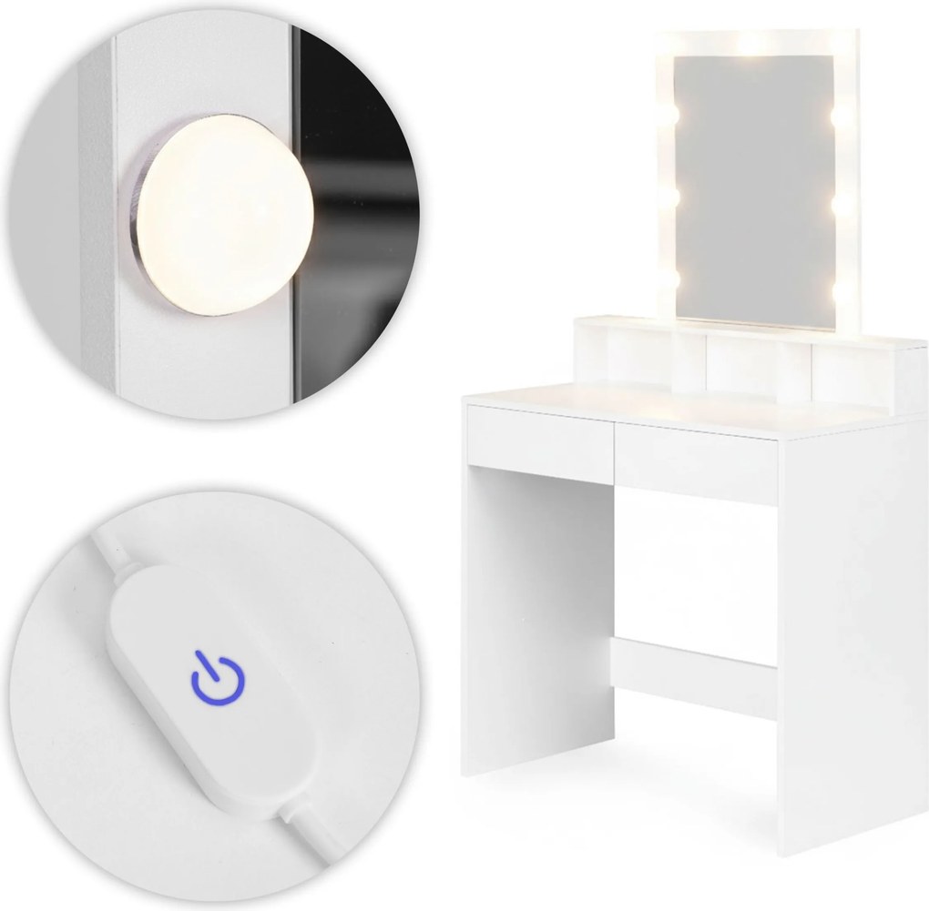 Toaletní stolek s LED osvětlením Cirko 80 cm bílý