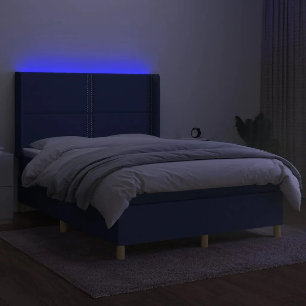 Box spring postel s matrací a LED modrá 140x200 cm textil 3138803