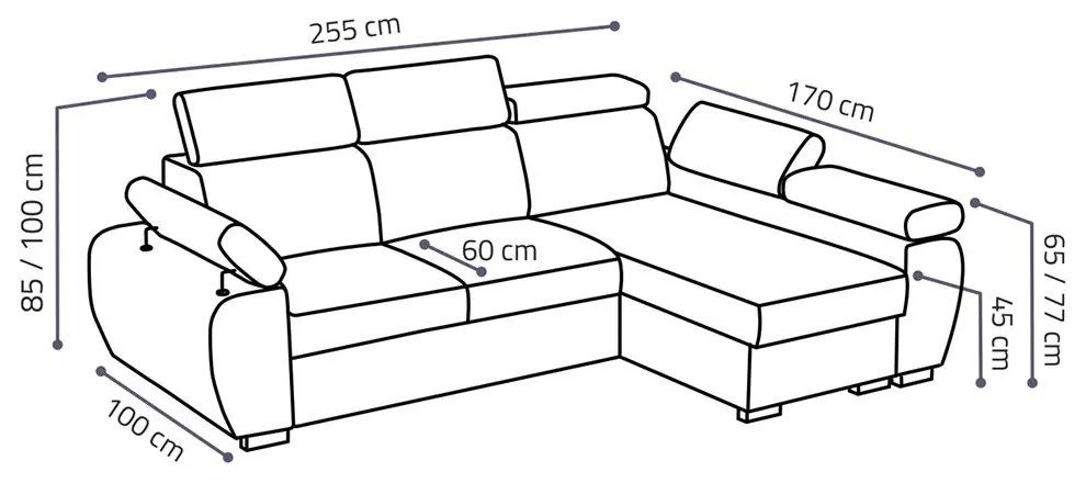 Sedací souprava BASTON | 255x170 cm | rozkládací + úložný prostor | VÝBĚR TKANIN