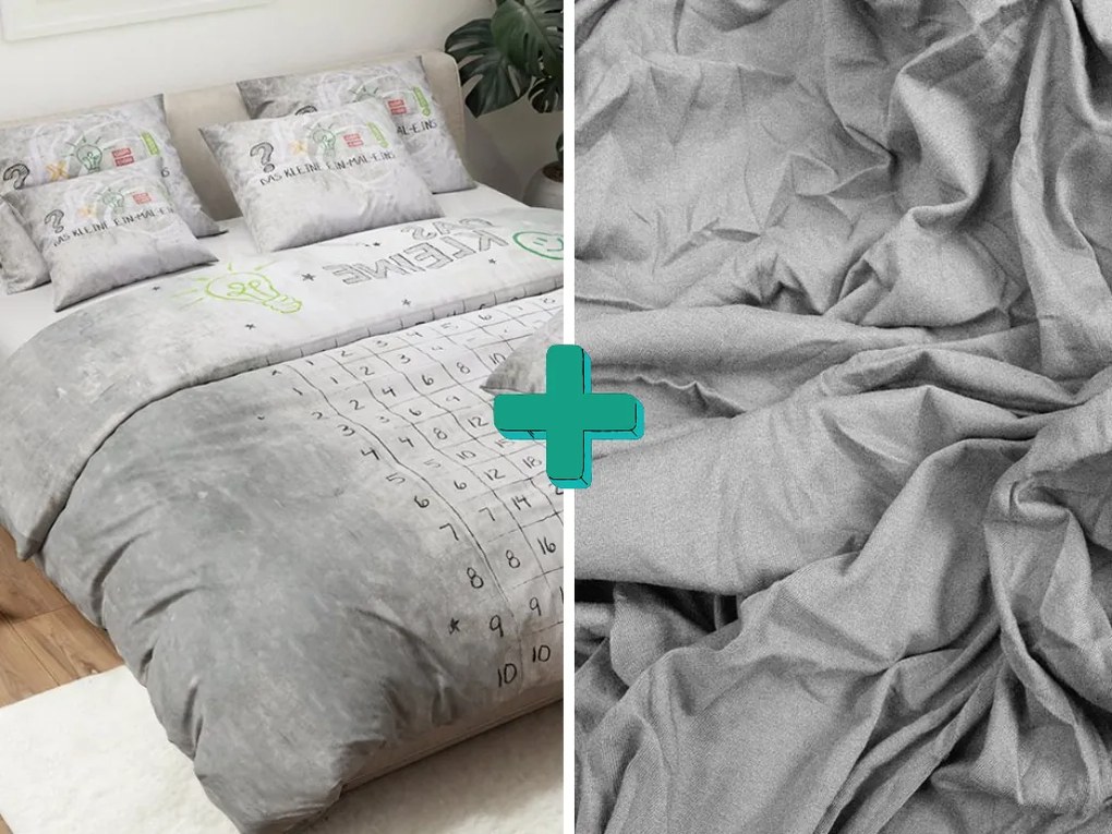 Šedá sada dětské povlečení NUMBERS + prostěradlo Jersey 90x200cm Biano.cz