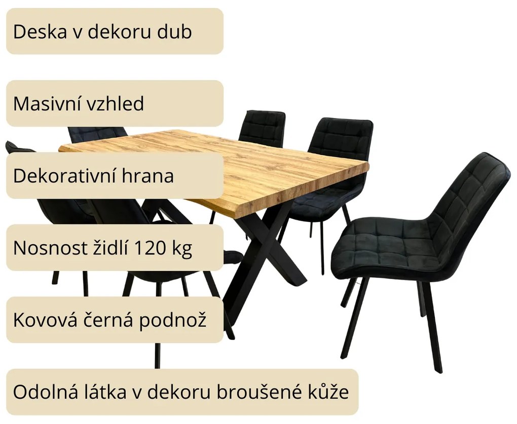 Vikio Jídelní set pro 6 osob 160x90 cm dub-černá VJS116-61C