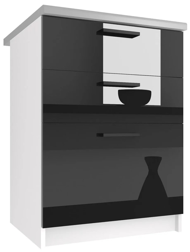 Kuchyňská skříňka Belini spodní se zásuvkami 60 cm černý lesk s pracovní deskou INF SDSZ60/1/WT/B/0/B1