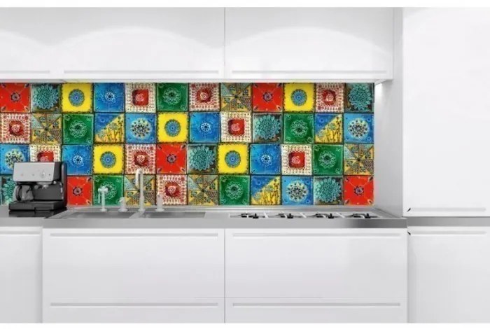 DIMEX | Fototapeta do kuchyně Lisabonské kachličky KI-180-107 | 180 x 60 cm | zelená, vícebarevná, modrá, červená, žlutá