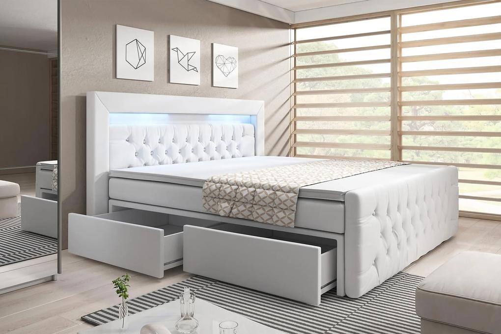 K&M postele Boxspring postel SERA s úložným prostorem (4 šuplíky) a LED Velikost postele: 140 × 200 cm, Výběr matrace: Oboustranná pružinová matrace …