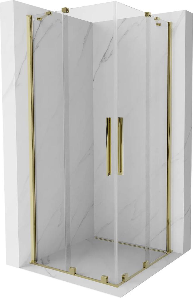 Mexen Velar Duo, sprchový kout s posuvnými dveřmi 90(dveře) x 90(dveře) cm, 8mm čiré sklo, zlatý lesklý profil, 871-090-090-02-50