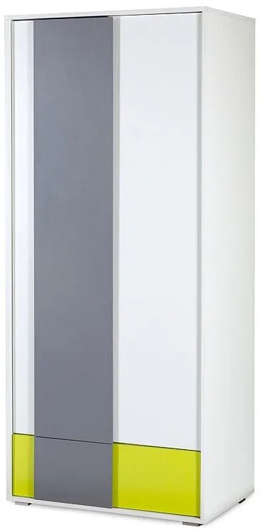 Skříň Minela do dětského pokoje, MDF, bílá / grafit / limetka, 80x183x50 cm