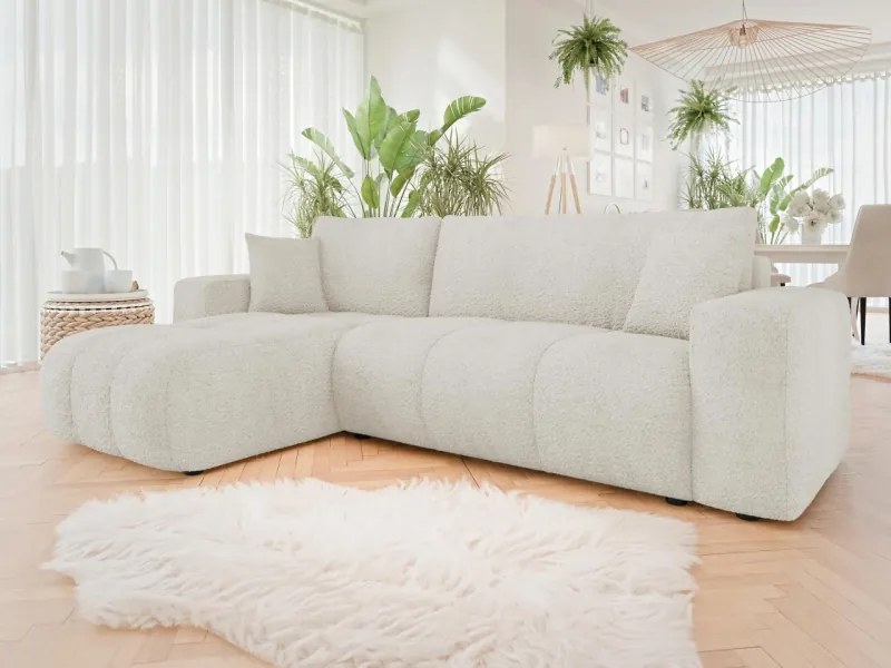 Rohová rozkládací sedačka Larow Boucle, Potah: Coral 75