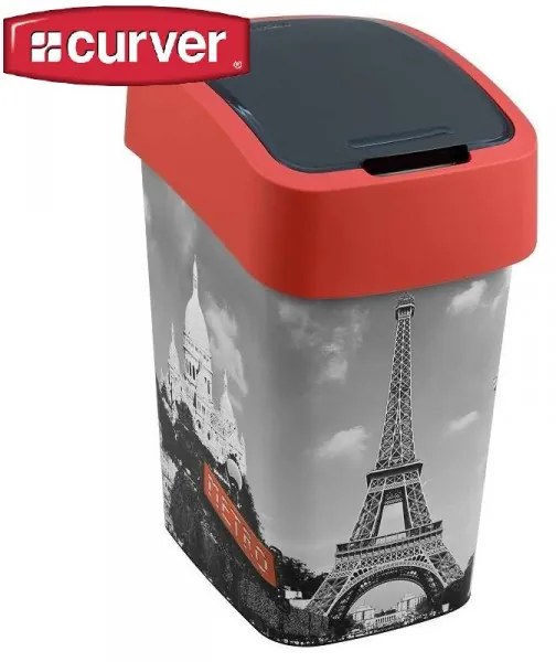 Odpadkový koš s víkem 25 l, 2 stupně otevření, potisk Paříž