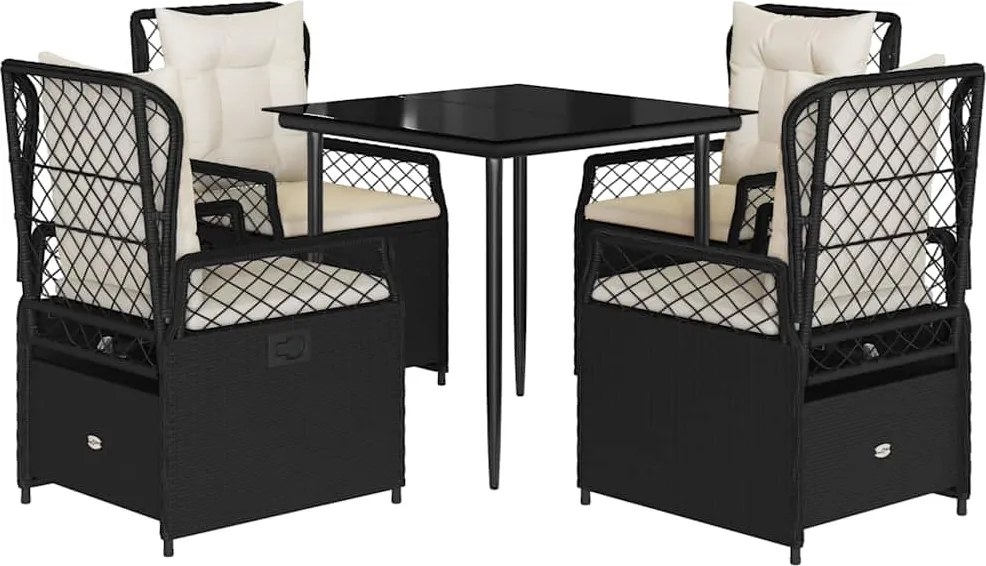5dílný zahradní jídelní set s poduškami černý polyratan 3262958