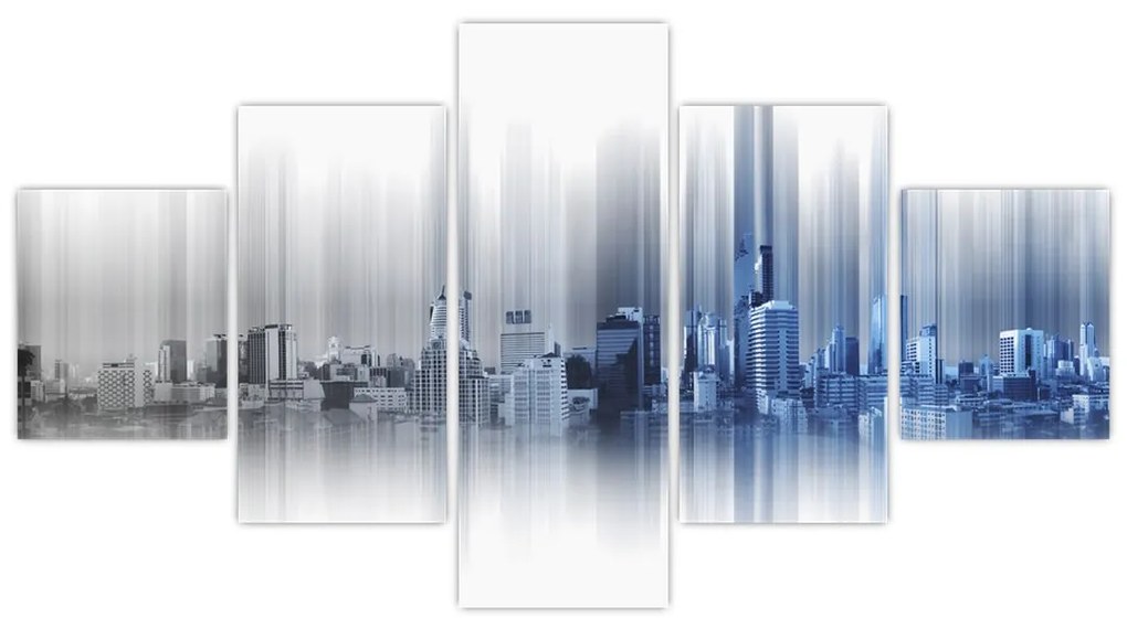 Obraz - Panorama města, modro-šedé (125x70 cm)